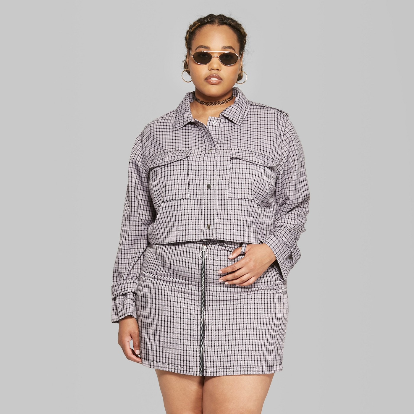 Wild Fable + Plus Size Plaid Cropped Shirt Jacket
