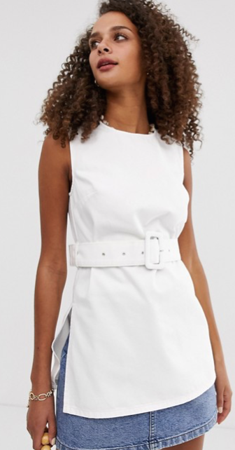 ASOS DESIGN + Asos Design Denim Longline Tank Top With Belt In White