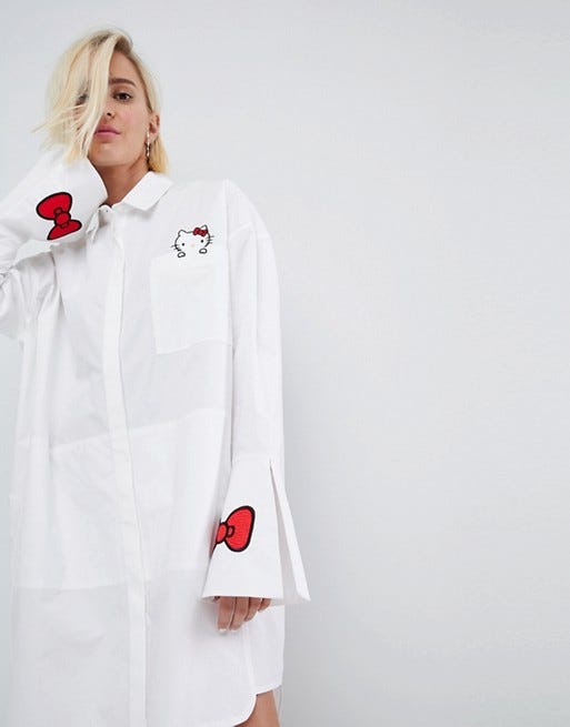 Hello Kitty X ASOS + Shirt Dress With Pocket And Cuff Embroidery