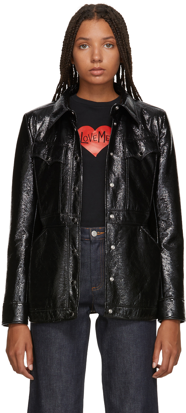 ALEXACHUNG + Black Shiny Patch Pocket Jacket