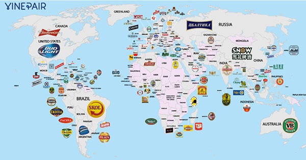 World Beer Map Vine Pair - Most Popular Beers