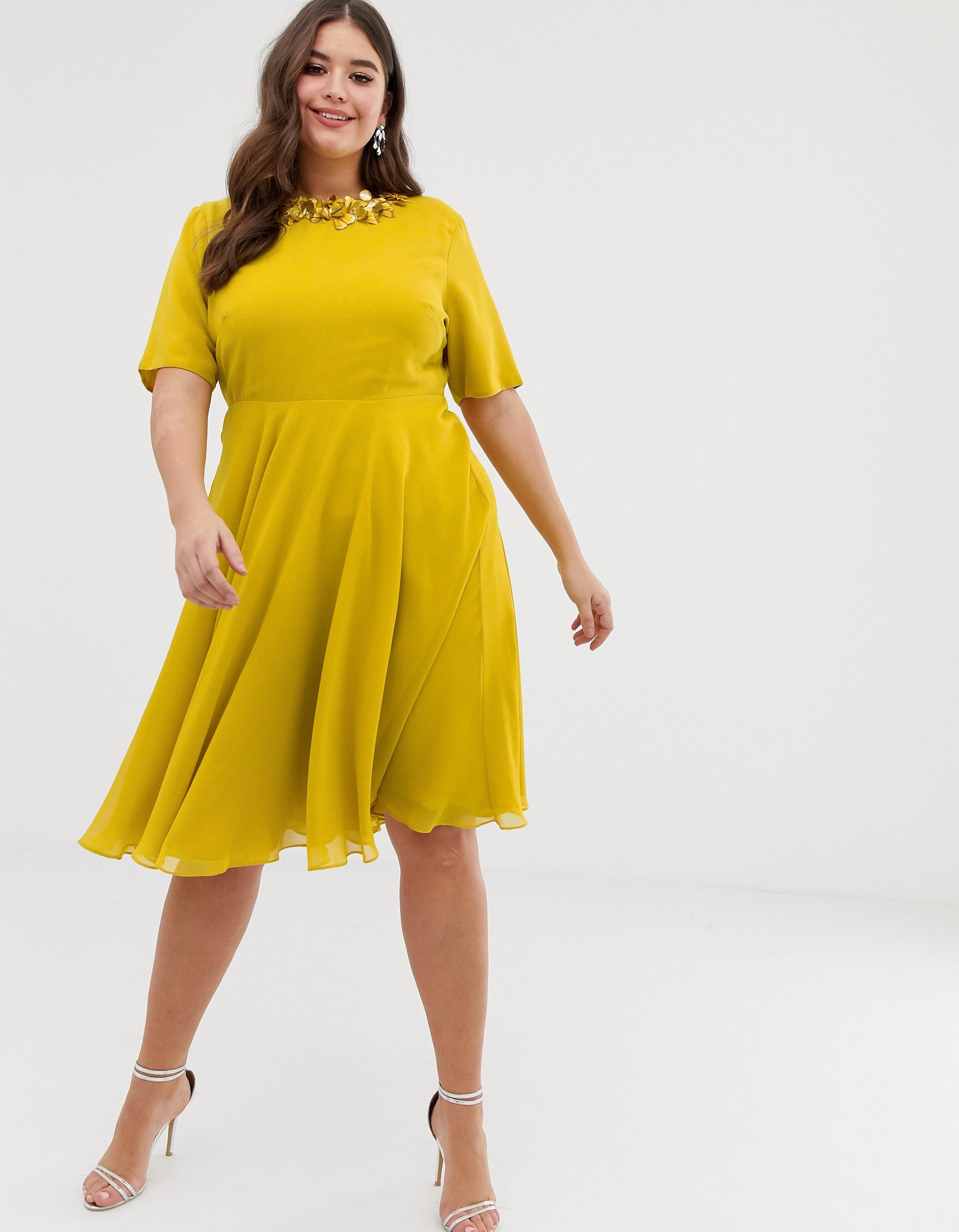 ASOS CURVE + Curve Crop Top Embellished Neckline Mini Dress