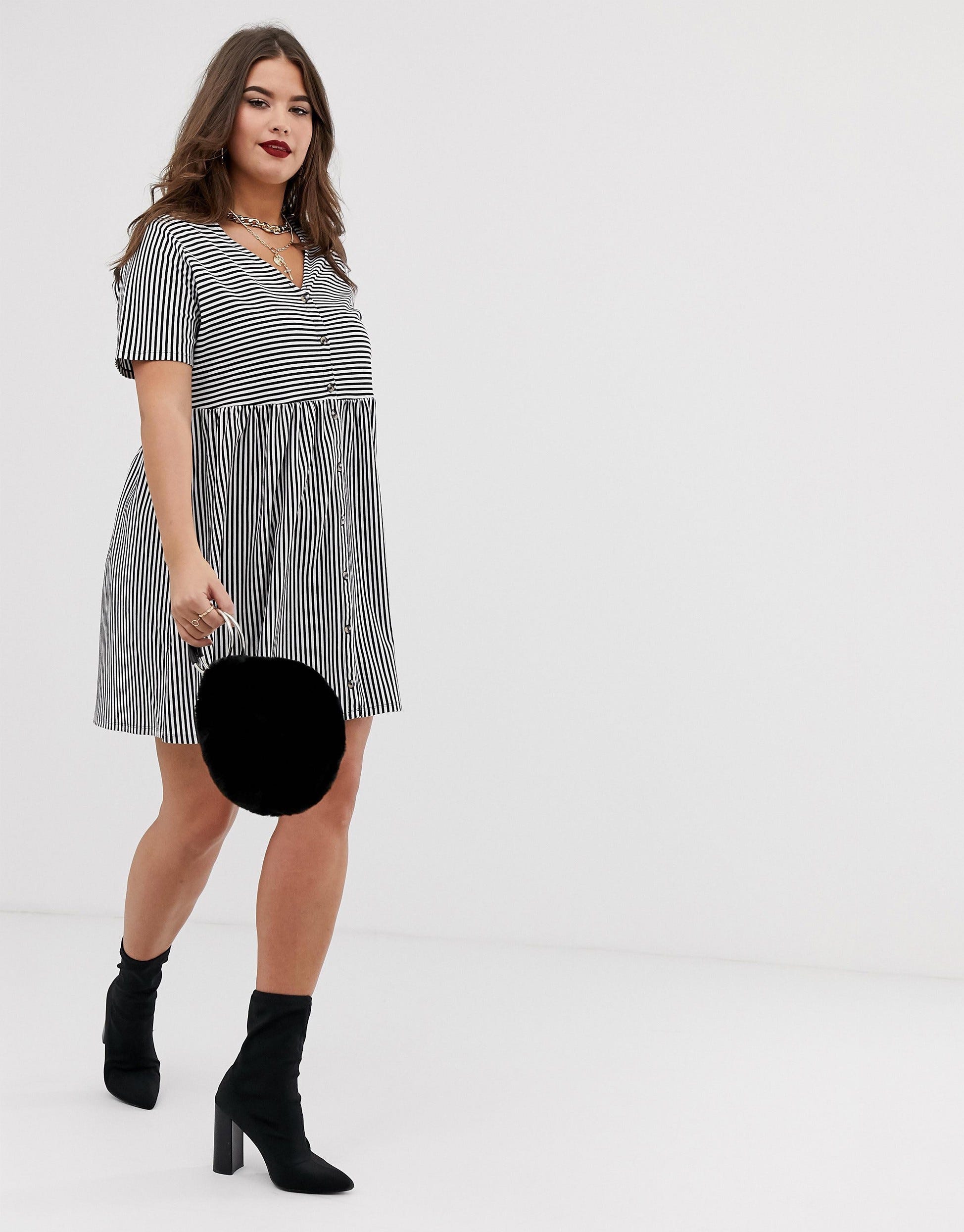 ASOS CURVE + Curve Mini V-Neck Button Through Smock Dress