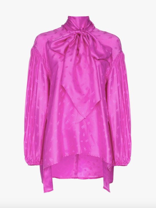 Chloé + Logo Embossed Tie Neck Blouse