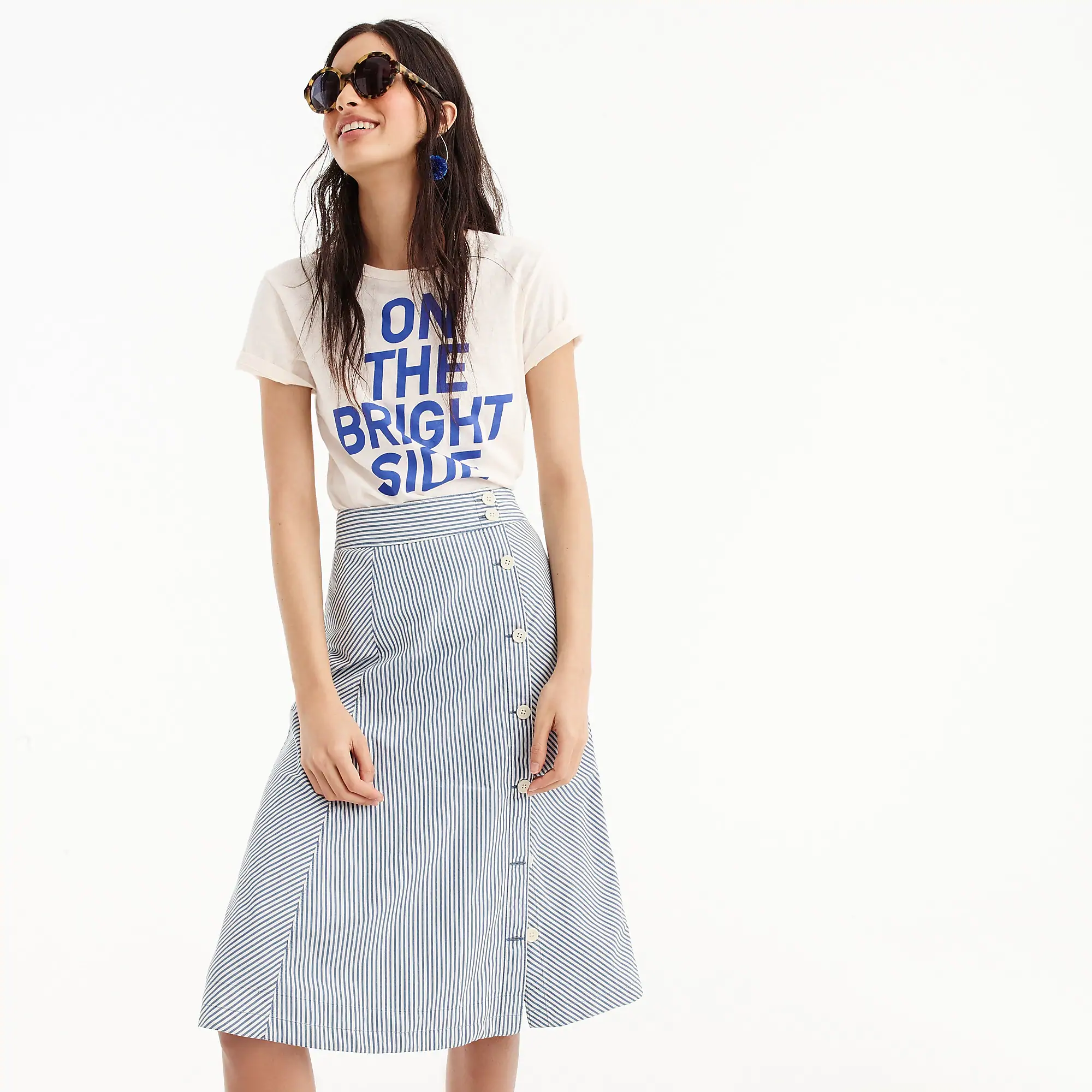 J.Crew + Side-Button Skirt In Tahlia Stripe