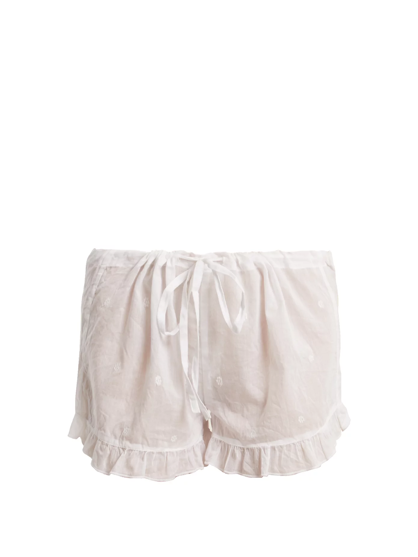 Pour Les Femmes + Embroidered Ruffle-Hem Cotton Shorts