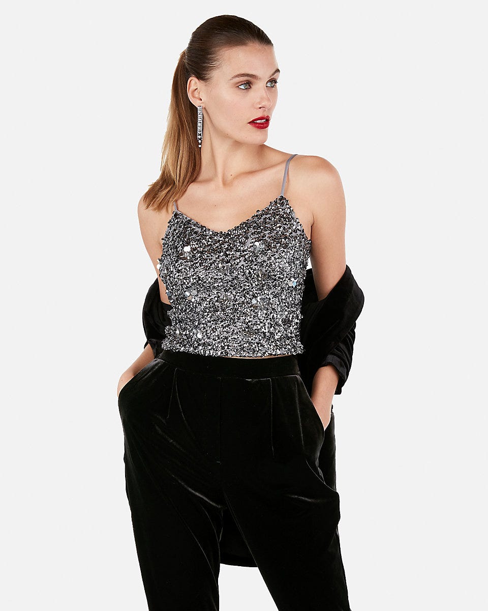 Express + Sequin Stone Embellished Cropped Cami