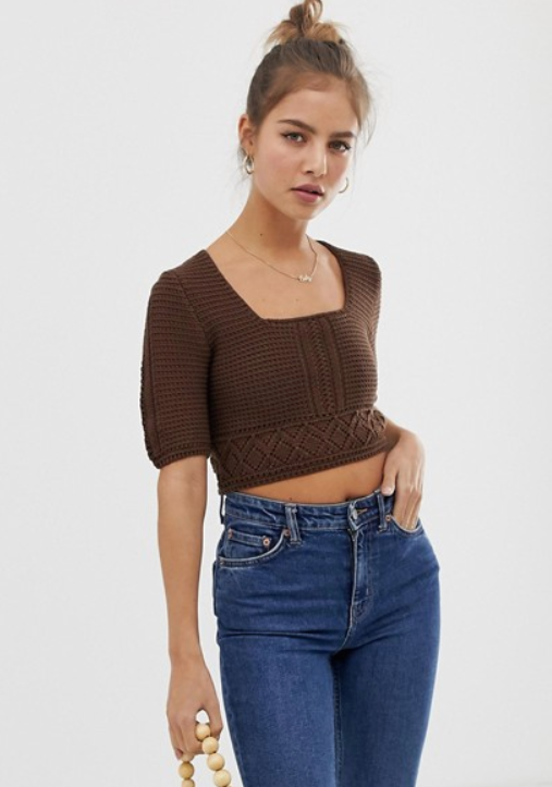 ASOS DESIGN + Crochet Square Neck Crop Top