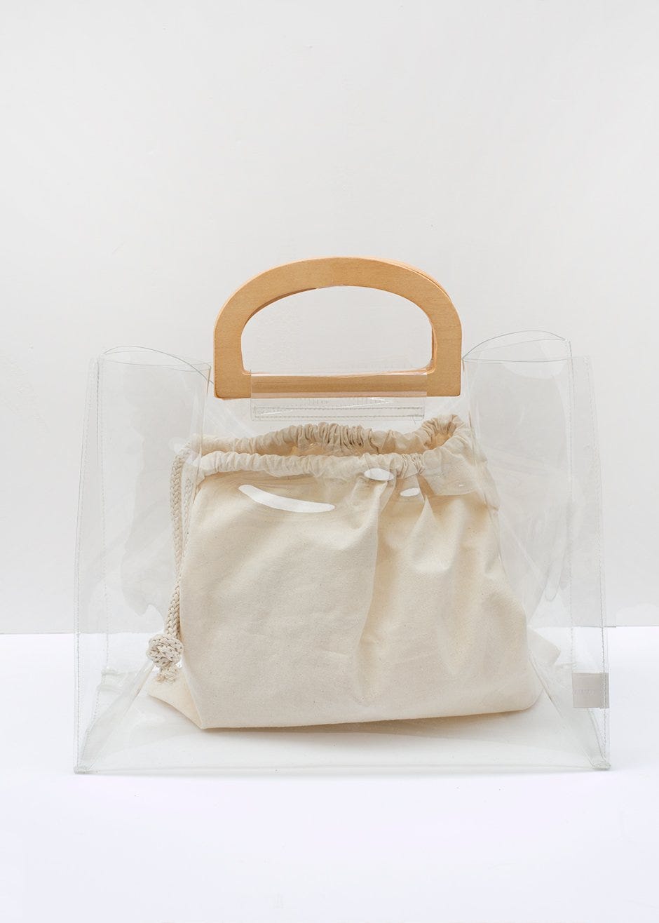 The Frankie Shop + Wooden Handle Clear Vinyl Tote Bag