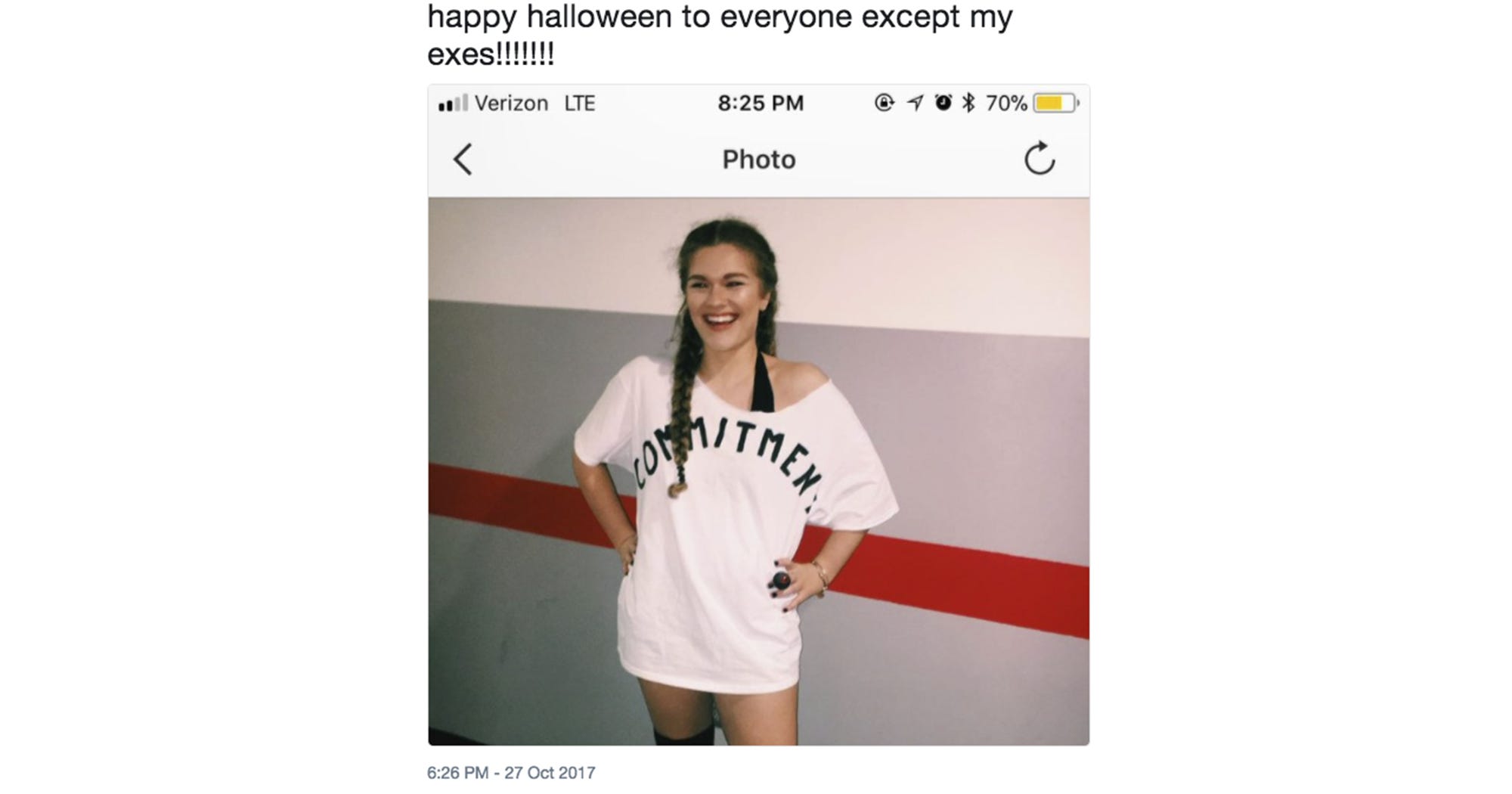 Halloween Costume Reference To Exes Commitment Photo