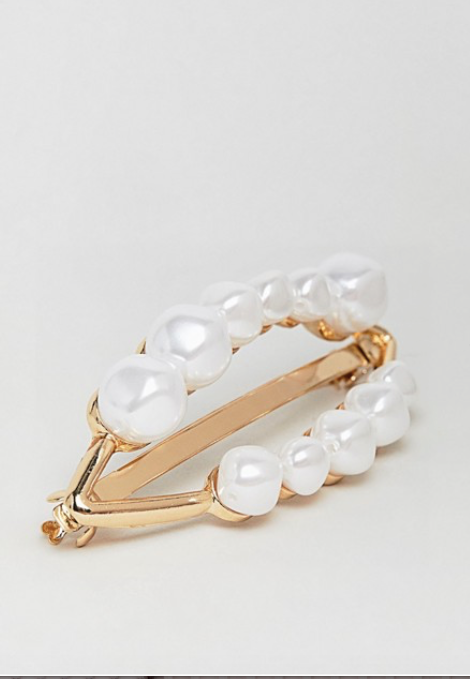 ASOS DESIGN + ASOS DESIGN barette hair clip with faux freshwater pearls ...
