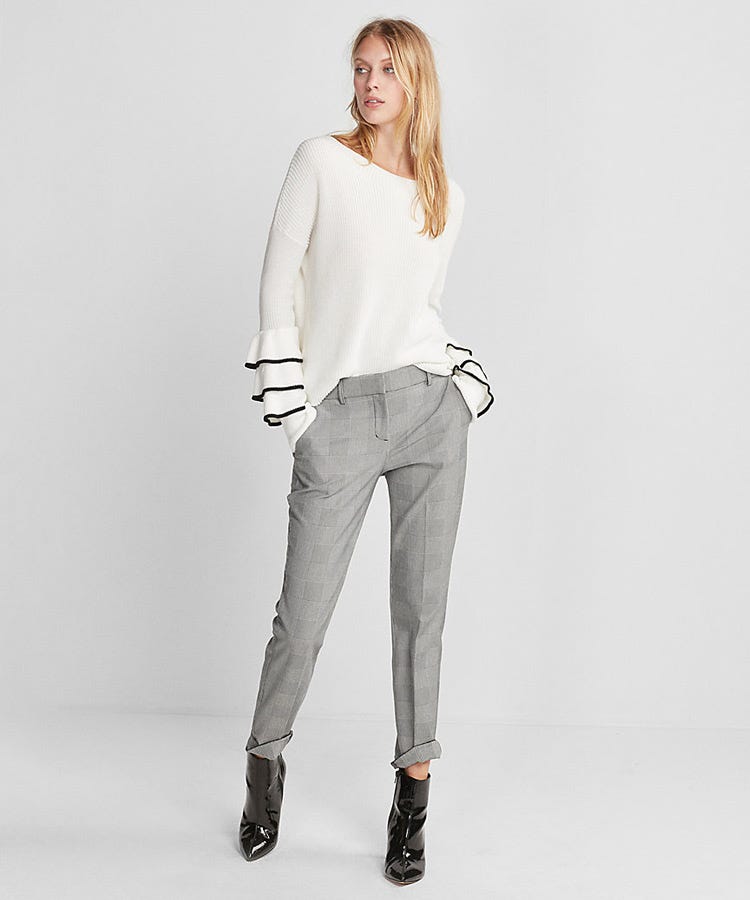 Express + Layered Ruffle Sleeve Pullover Sweater