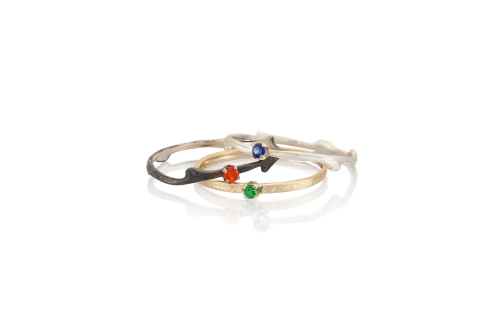 Okomido + Skinny Bramble and Orchard Stacking Rings with Gemstones