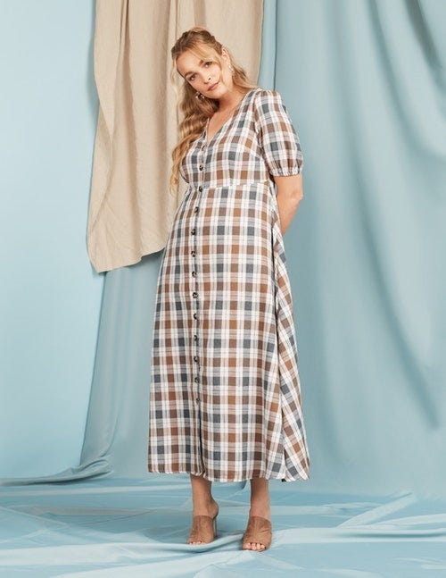 Annalisa + Checked Cotton Maxi Dress