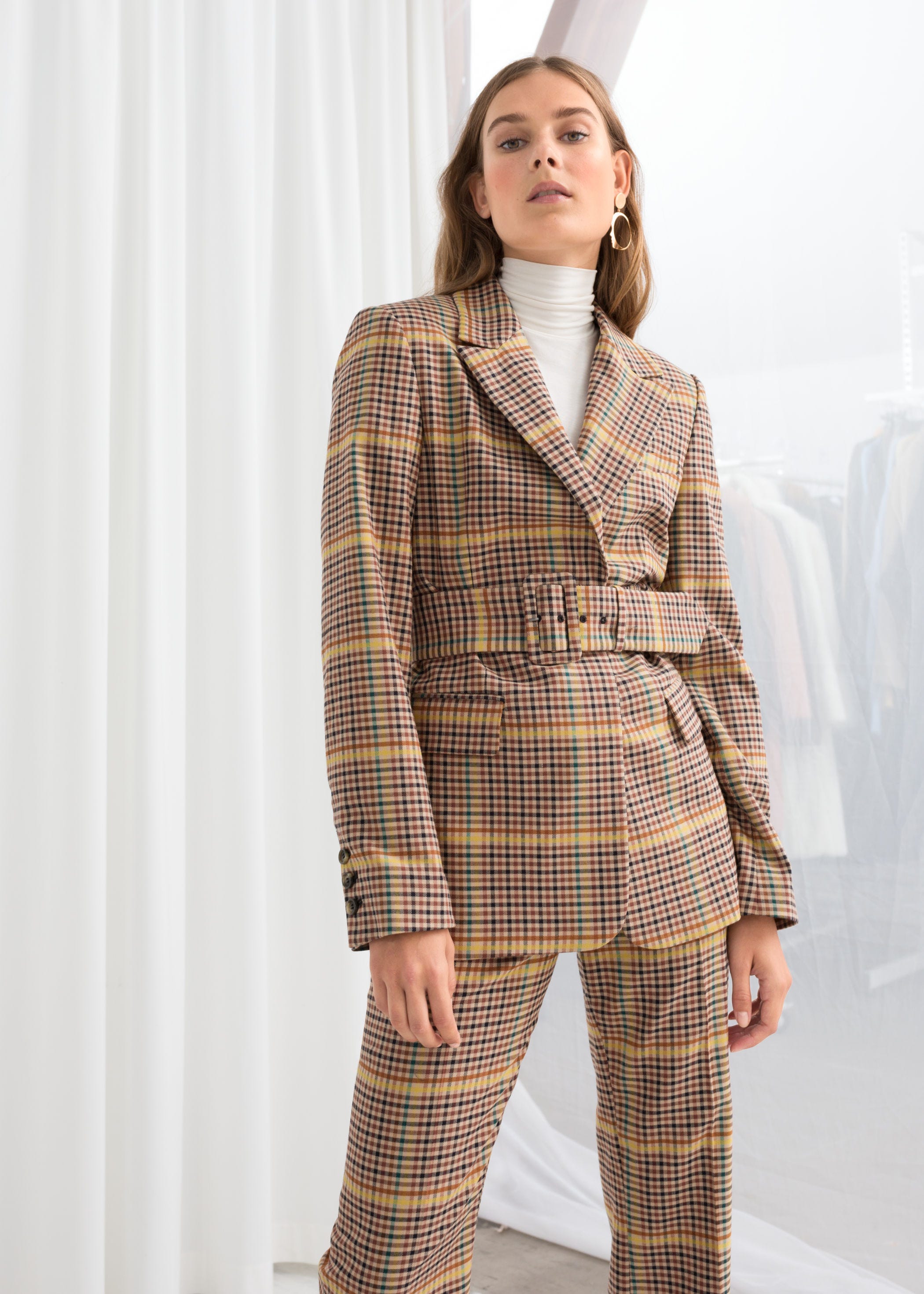 & Other Stories + Belted Plaid Blazer