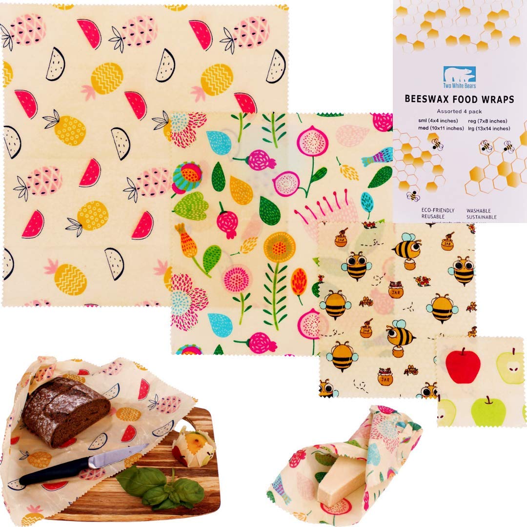 Two White Bears + Beeswax Wrap | Set of 4 Reusable Wax Wraps for Food ...