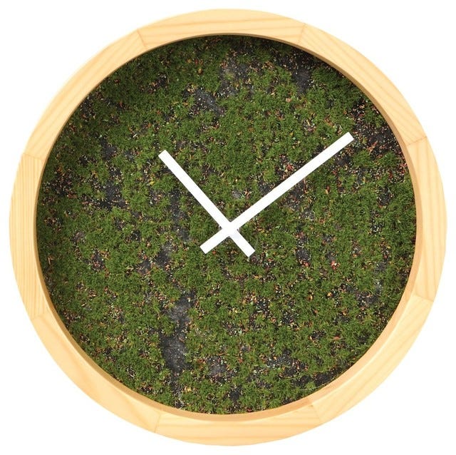 Houzz + Grassy Wall Clock, Round Wooden Frame, 10″ Diameter