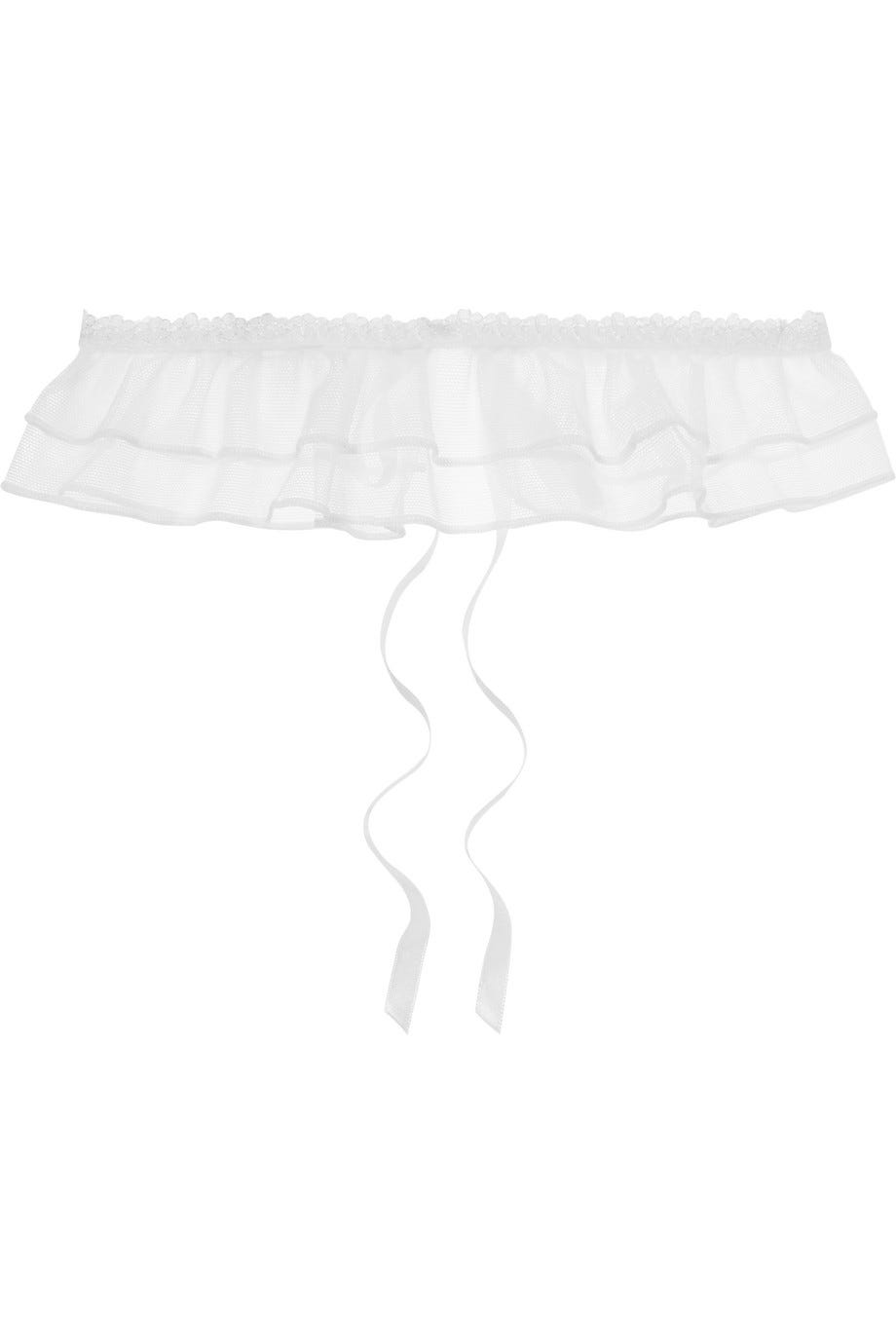 Myla + Elm Row Ruffled Bow-Embellished Picot-Trimmed Stretch-Tulle Garter