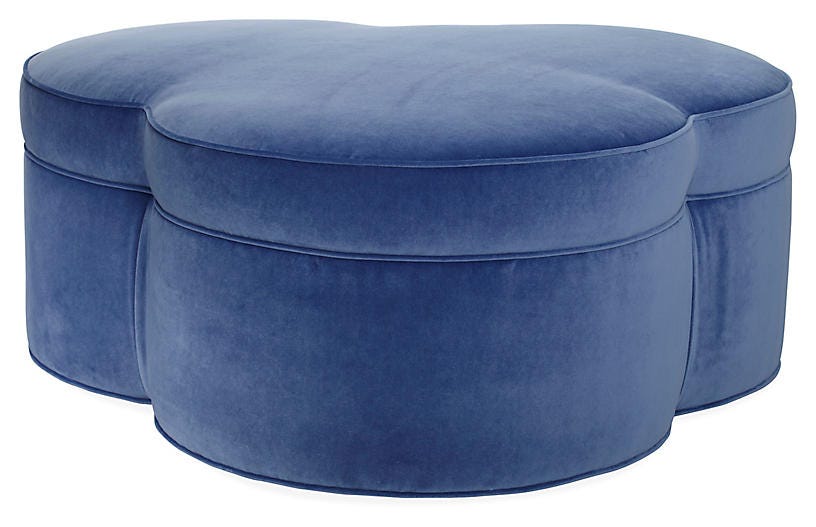 One Kings Lane + Portsmouth Upholstered Ottoman, Cobalt Velvet