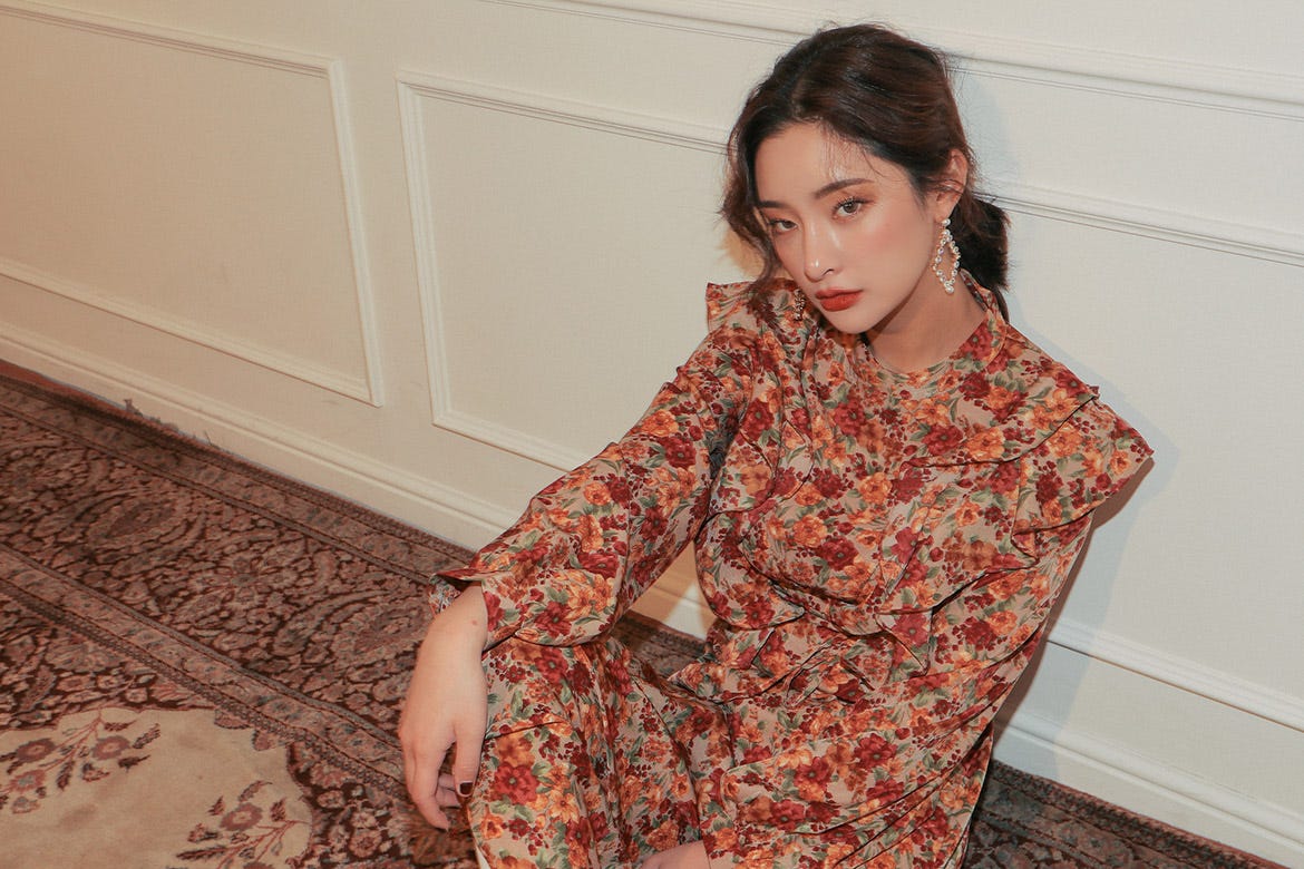 Stylenanda + Mock Neck Floral Midaxi Dress