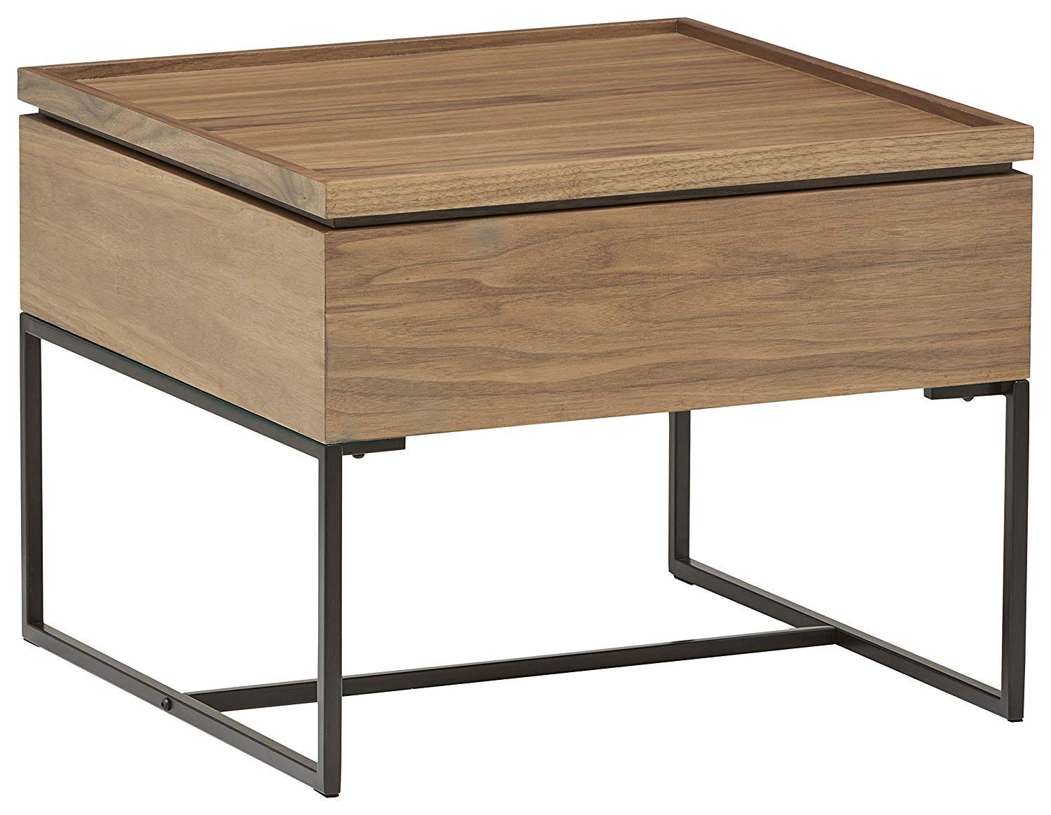 Rivet + Axel Lift-Up Wood and Metal Side Table, Walnut