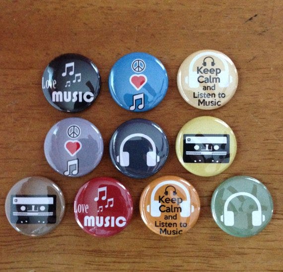 Etsy + Music Lovers Pinback Button Set of 10 Music Buttons