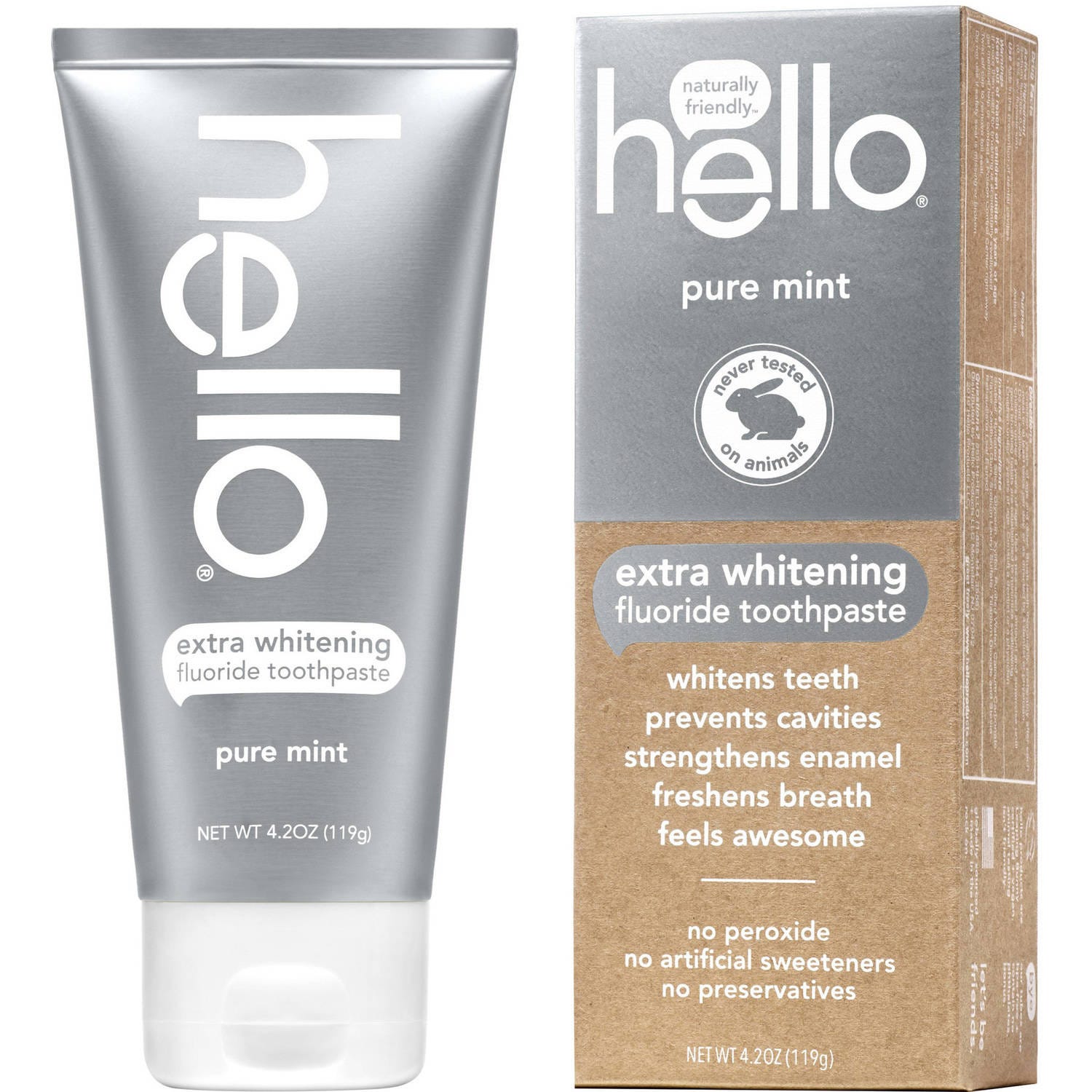 hello + Pure Mint Extra Whitening Fluoride Toothpaste
