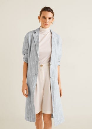 Mango + Stripped linen-blend jacket