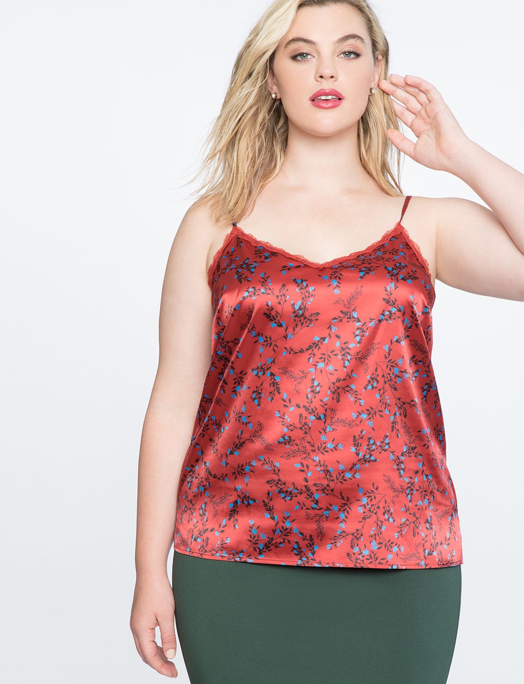 Eloquii + Printed Cami with Lace Trim