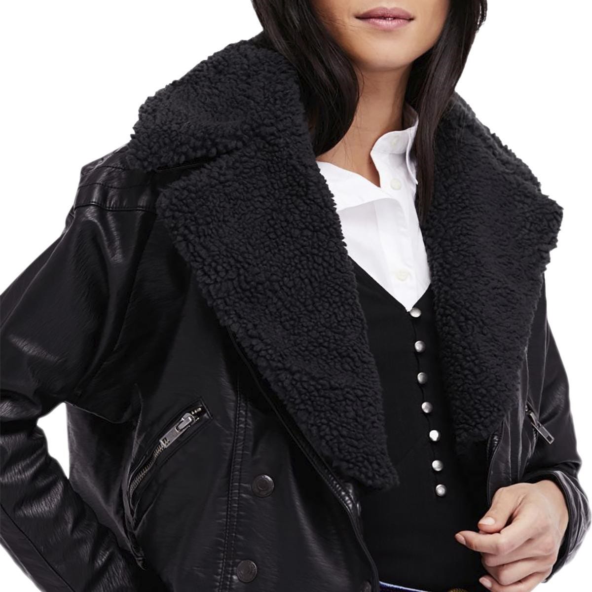 Free People + Haley Faux Leather Faux Fur Motorcycle Jacket