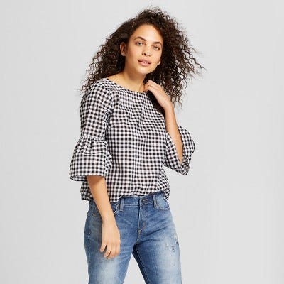 Universal Thread + Gingham Button Back Top