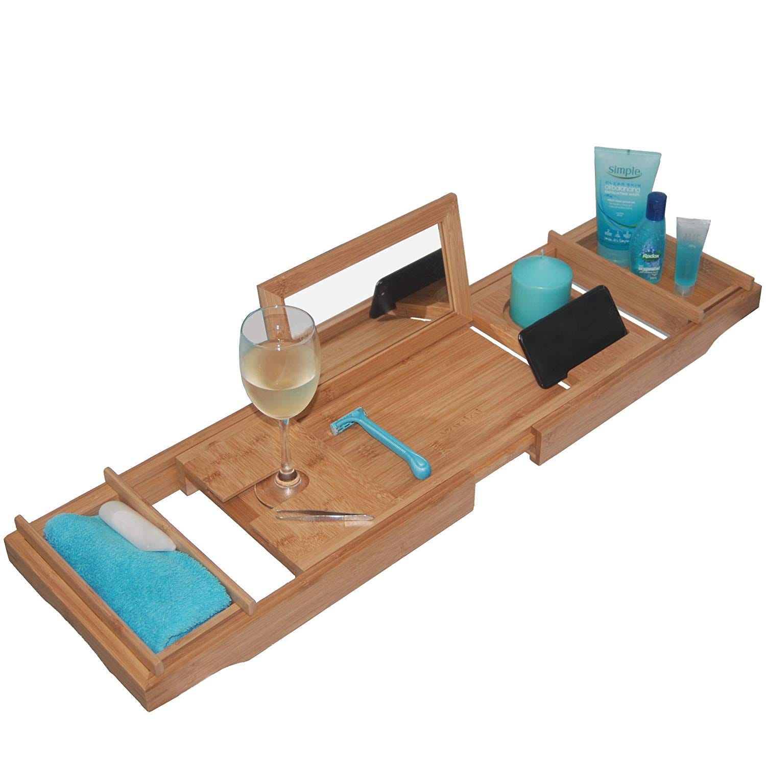 Xenjoi + Bamboo Bathtub Tray With Mirror