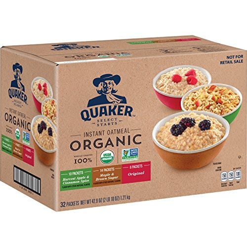 Quaker + Quaker Organic Instant Oatmeal, Variety Pack, 32 Count ...