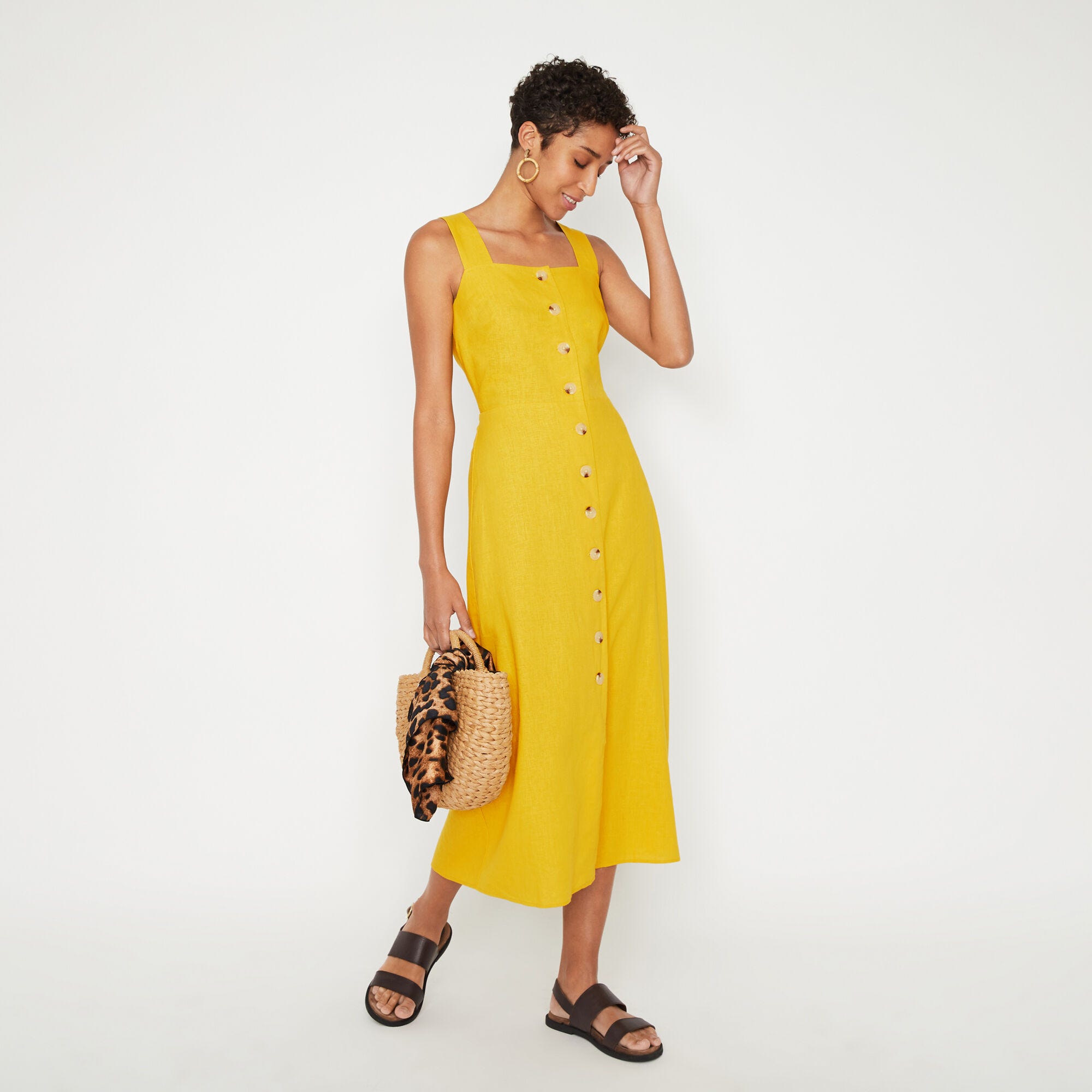 Warehouse + Linen Button Front Midi Dress