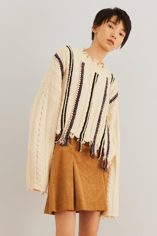 Front Row Shop + Oversized Distressed Cable-knit Wool Sweater