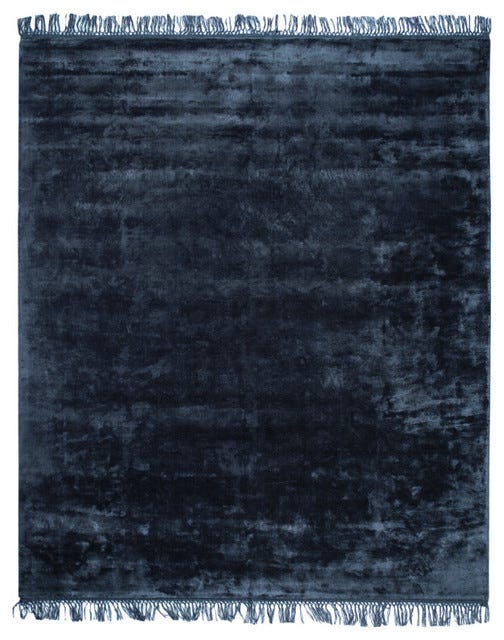 Houzz + Aiden Handwoven Midnight Blue Rayon Rug With Tassels, 8’x10′