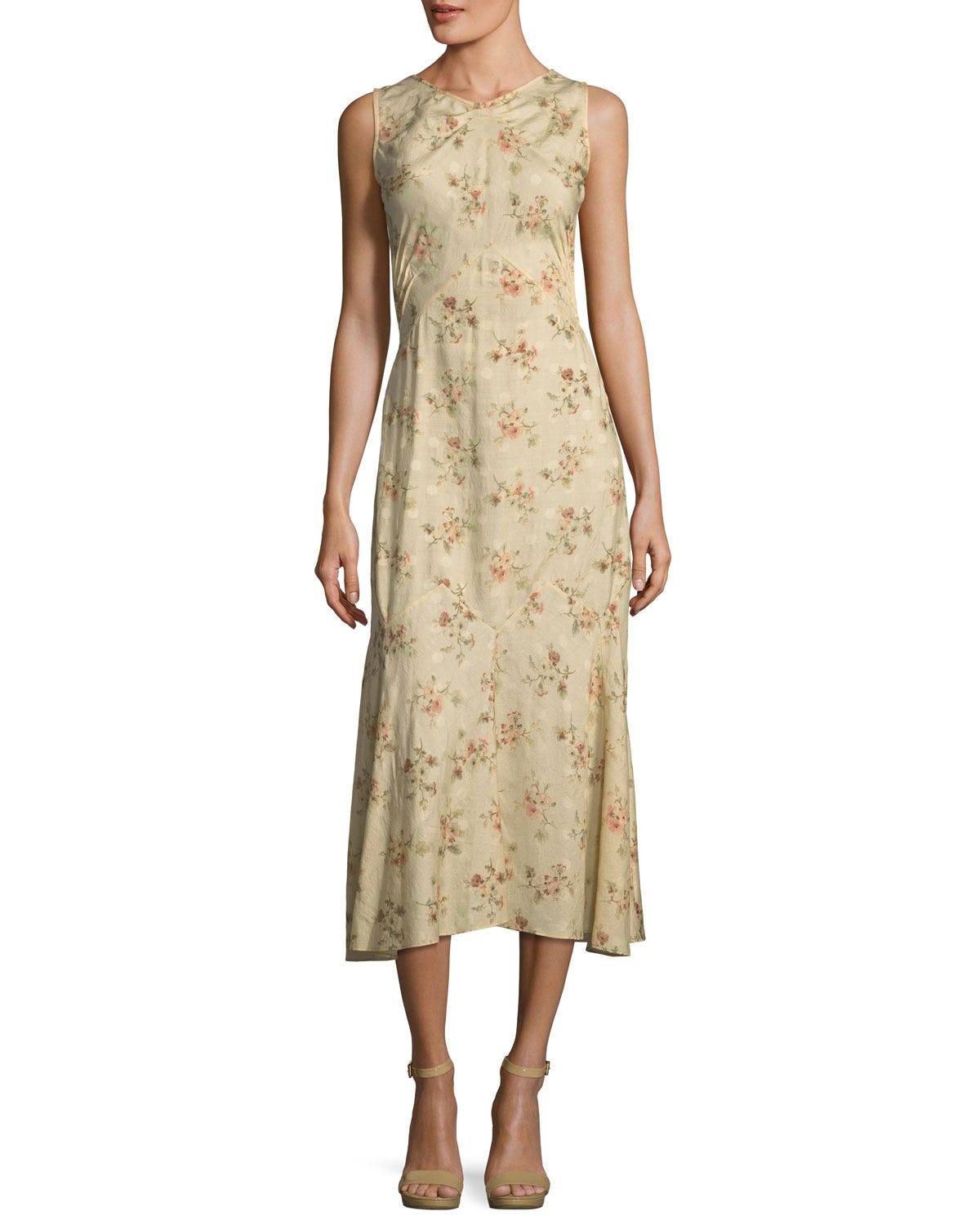 Ralph Lauren + Melena Sleeveless Floral-Print Jacquard Midi Dress